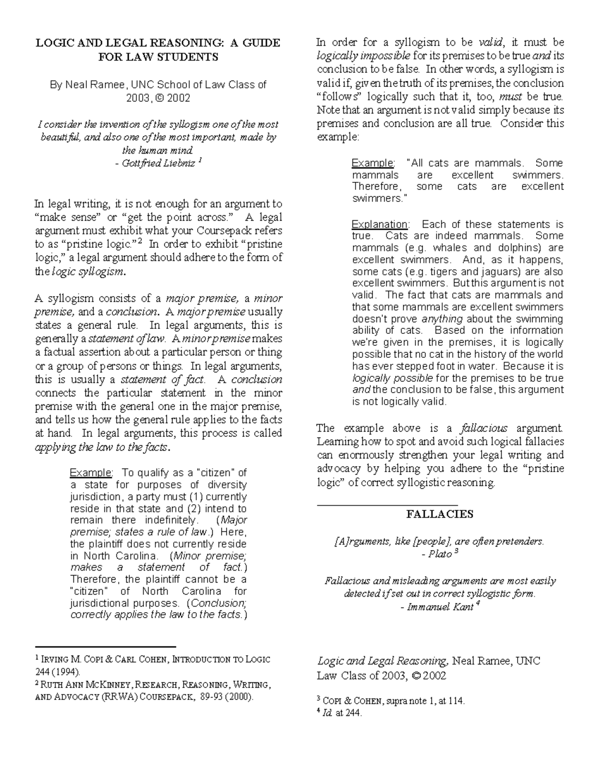 Logic and Legal Reasoning: Understanding Fallacies in Law (LAW 200) - Studocu