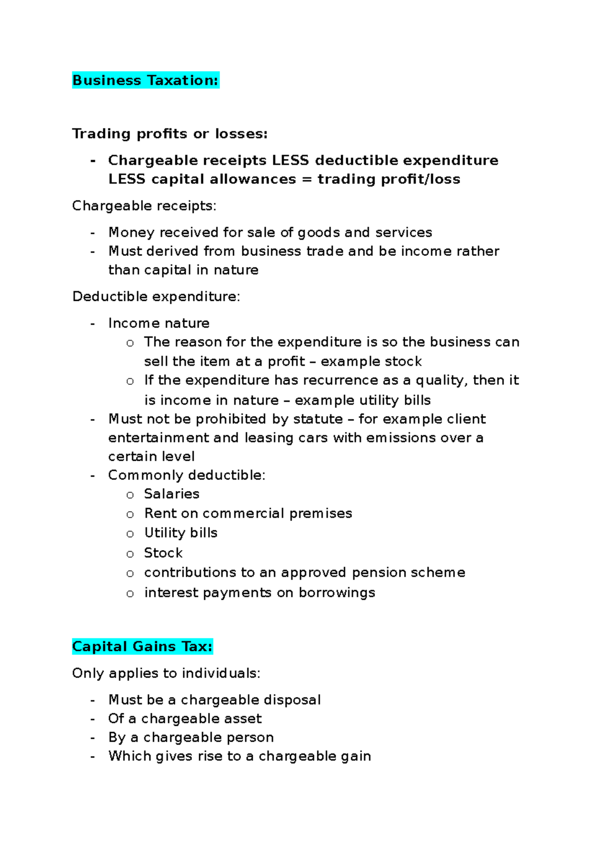 Business Taxation - workshop notes - Business Taxation: Trading profits ...