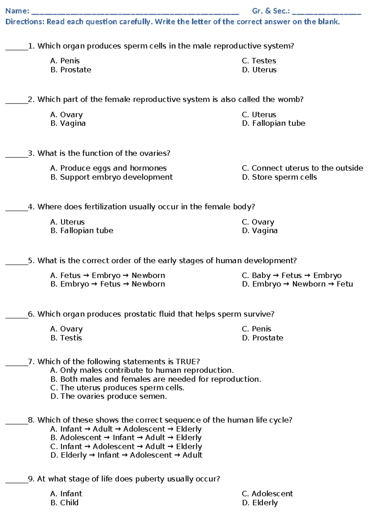 Summative Test: Science 5 W3-4 - Reproductive & Plant Systems - Studocu