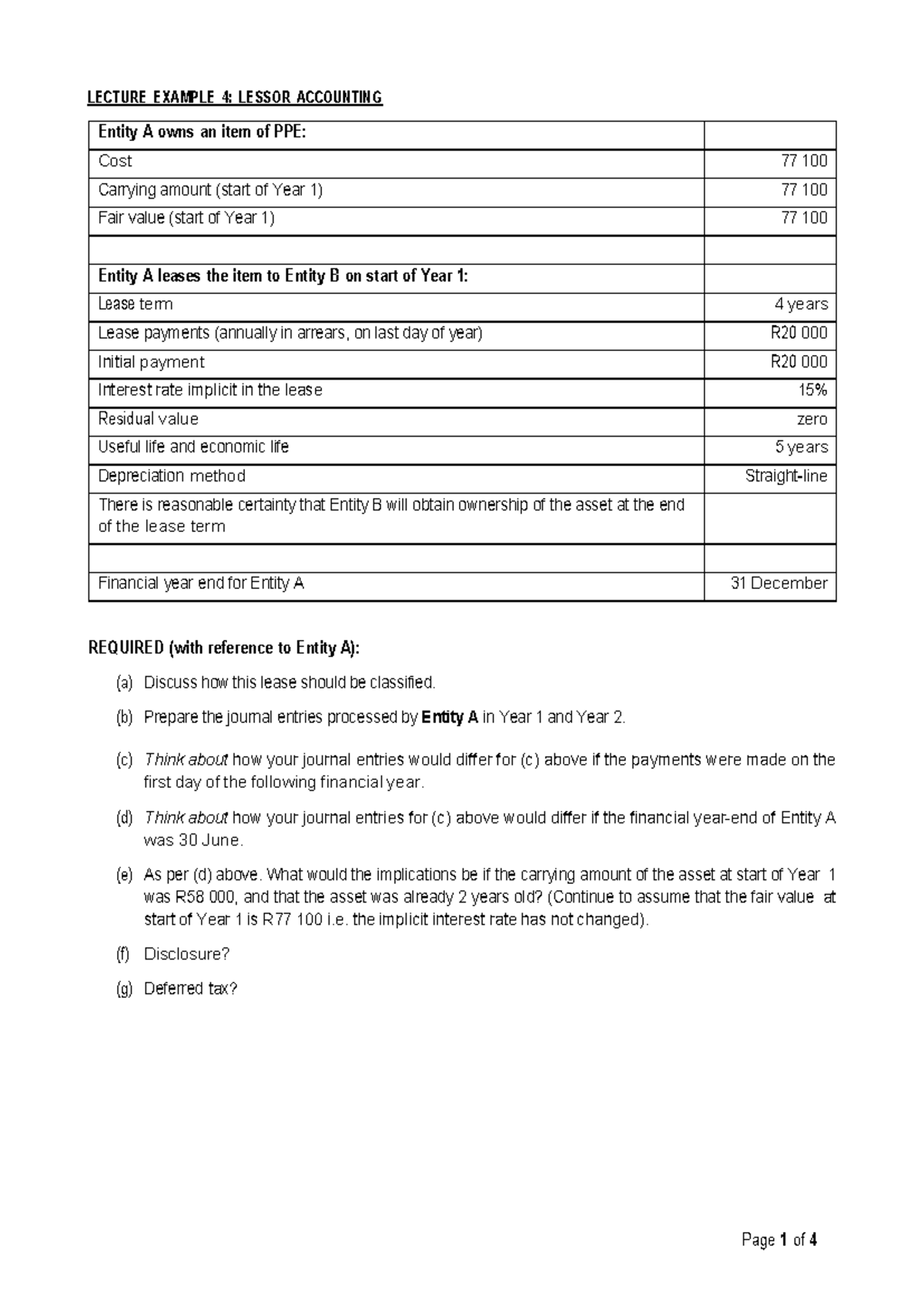 IFRS 16 Week 2 Lecture Example 4 - LECTURE EXAMPLE 4: LESSOR ACCOUNTING ...