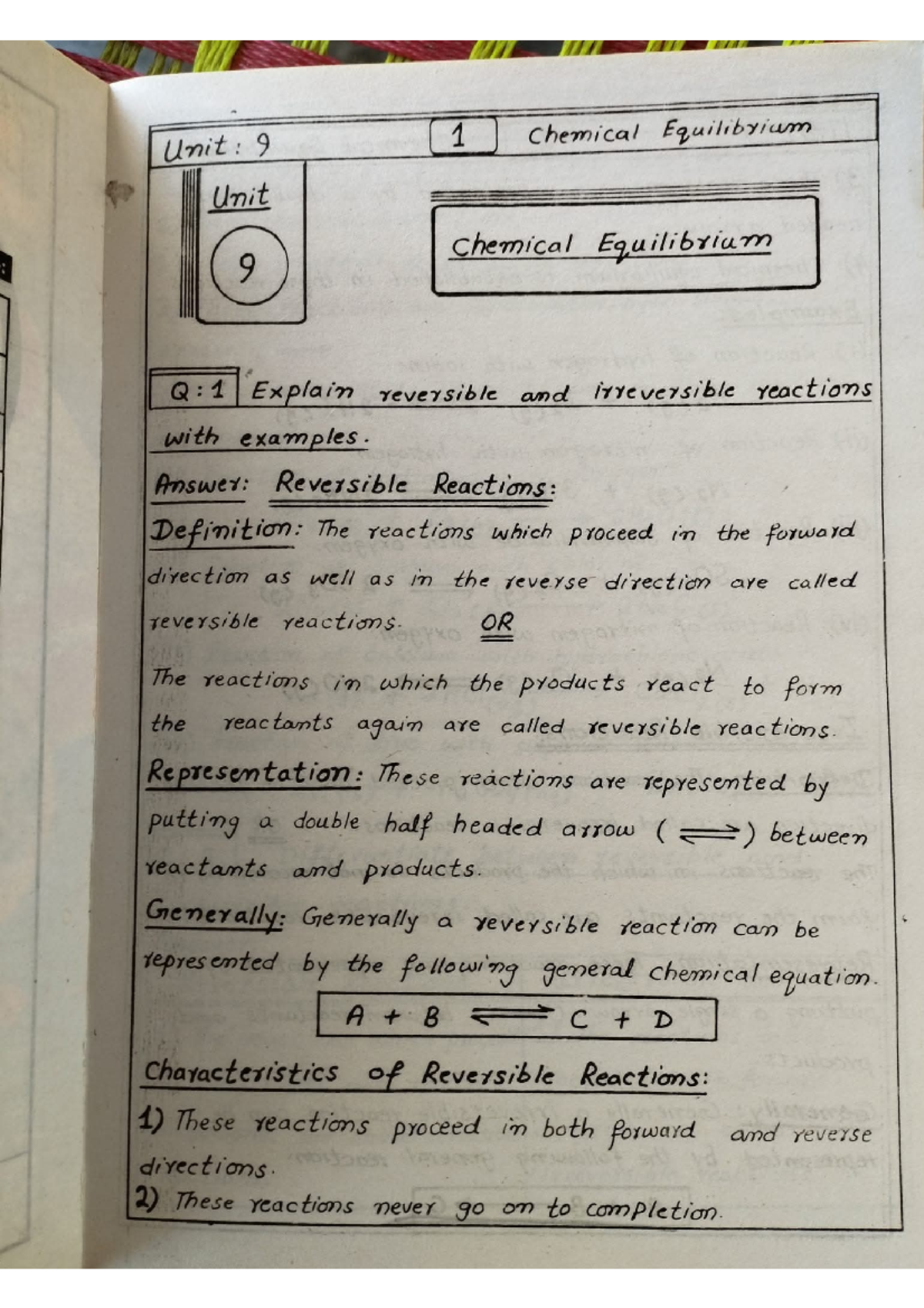 Chemical Equilibrium: Unit 9 Study Notes and Key Concepts - Studocu