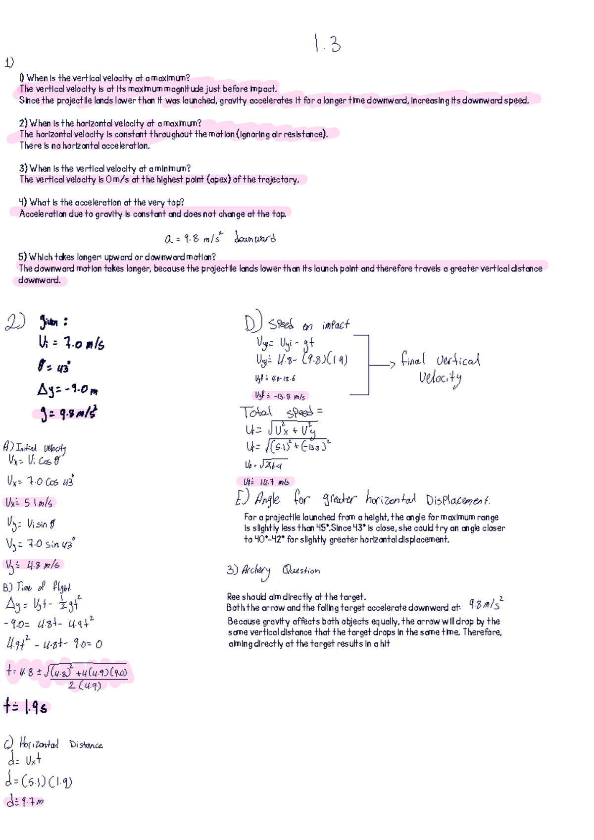 Physics 101: Projectile Motion Analysis and Key Concepts - Studocu
