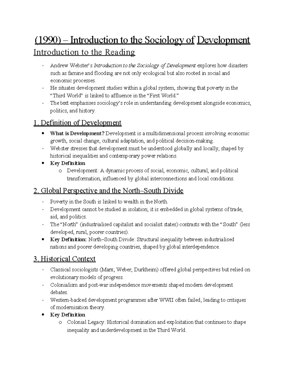 Sociology of Development Study Notes (1990) - Webster's Insights - Studocu