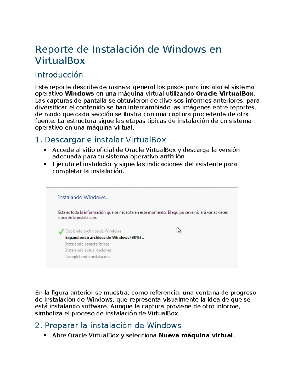 Reporte de Instalación de Windows en VirtualBox - Guía Completa - Studocu