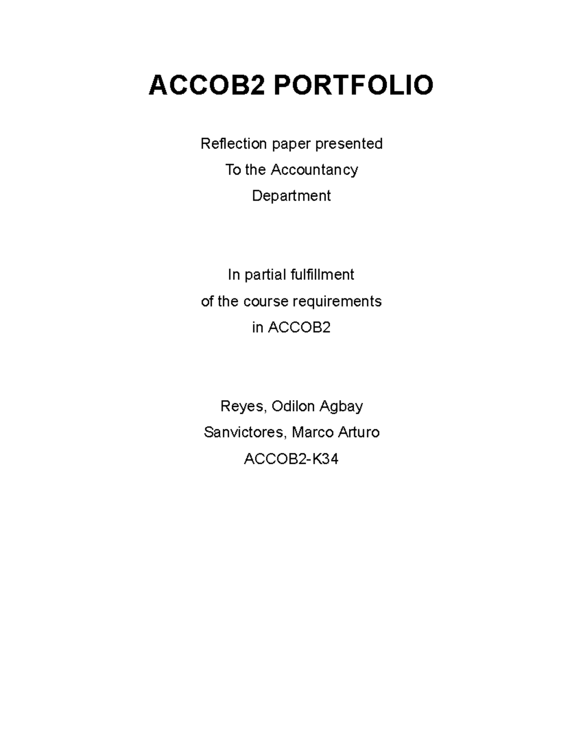 Acccob 2 - Reflection Paper 1 - ACCOB2 PORTFOLIO Reflection paper ...