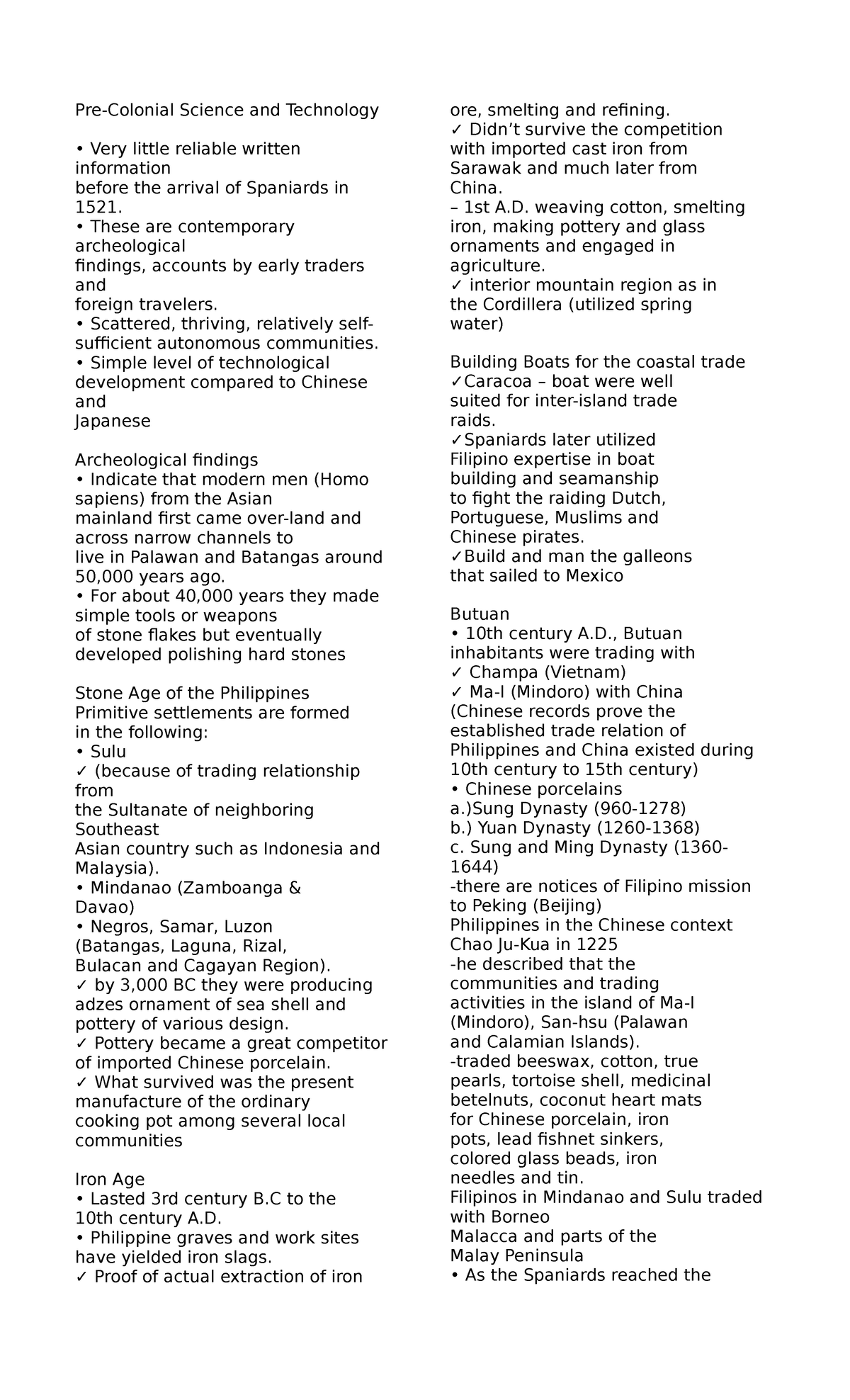 Sts - Sts notes prelim - Pre-Colonial Science and Technology Very ...