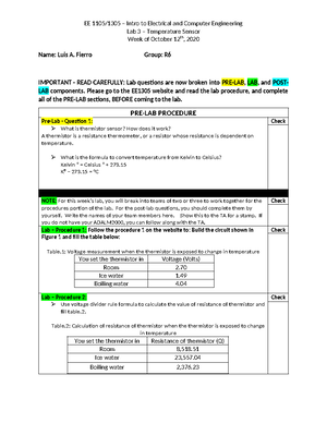 Lab week 5 - Lab worksheet for ee intro - Lab Week 5: Circuit Analysis. Name: Luis A. Fierro ...