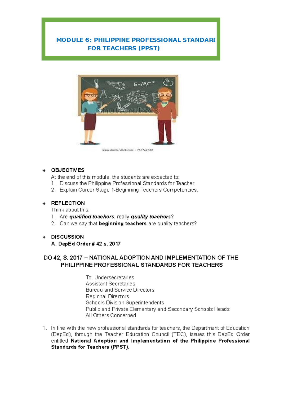 Module 6: Philippine Professional Standards for Teachers (PPST ...