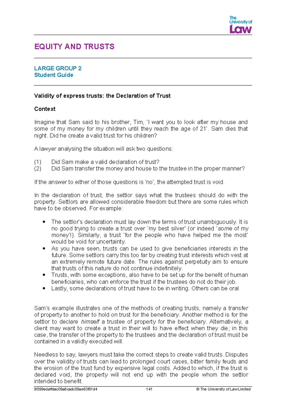 Equity and Trusts LG2: Validity of Express Trusts Overview - Studocu