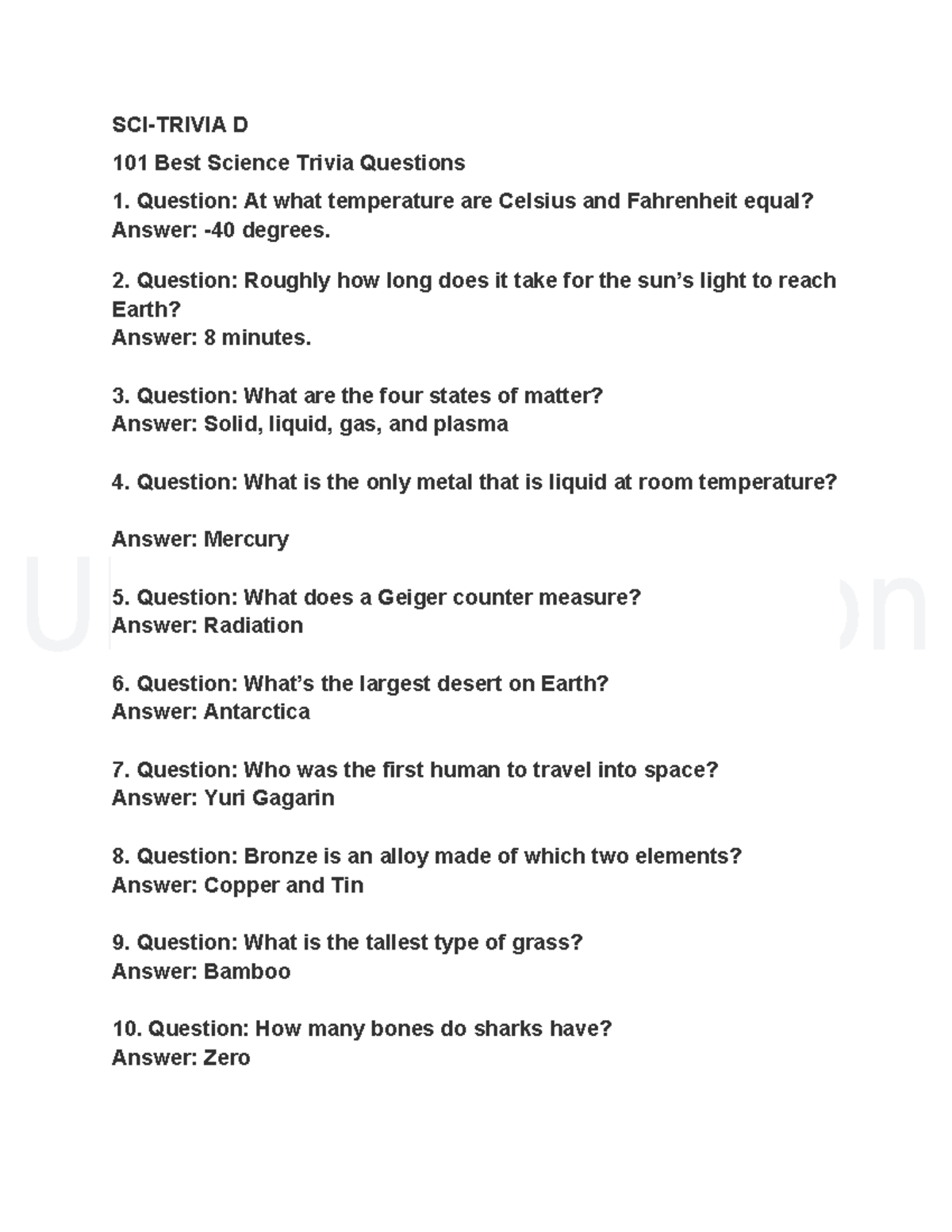 SCI- Trivia-D - reviewer for science guide - SCI-TRIVIA D 101 Best ...