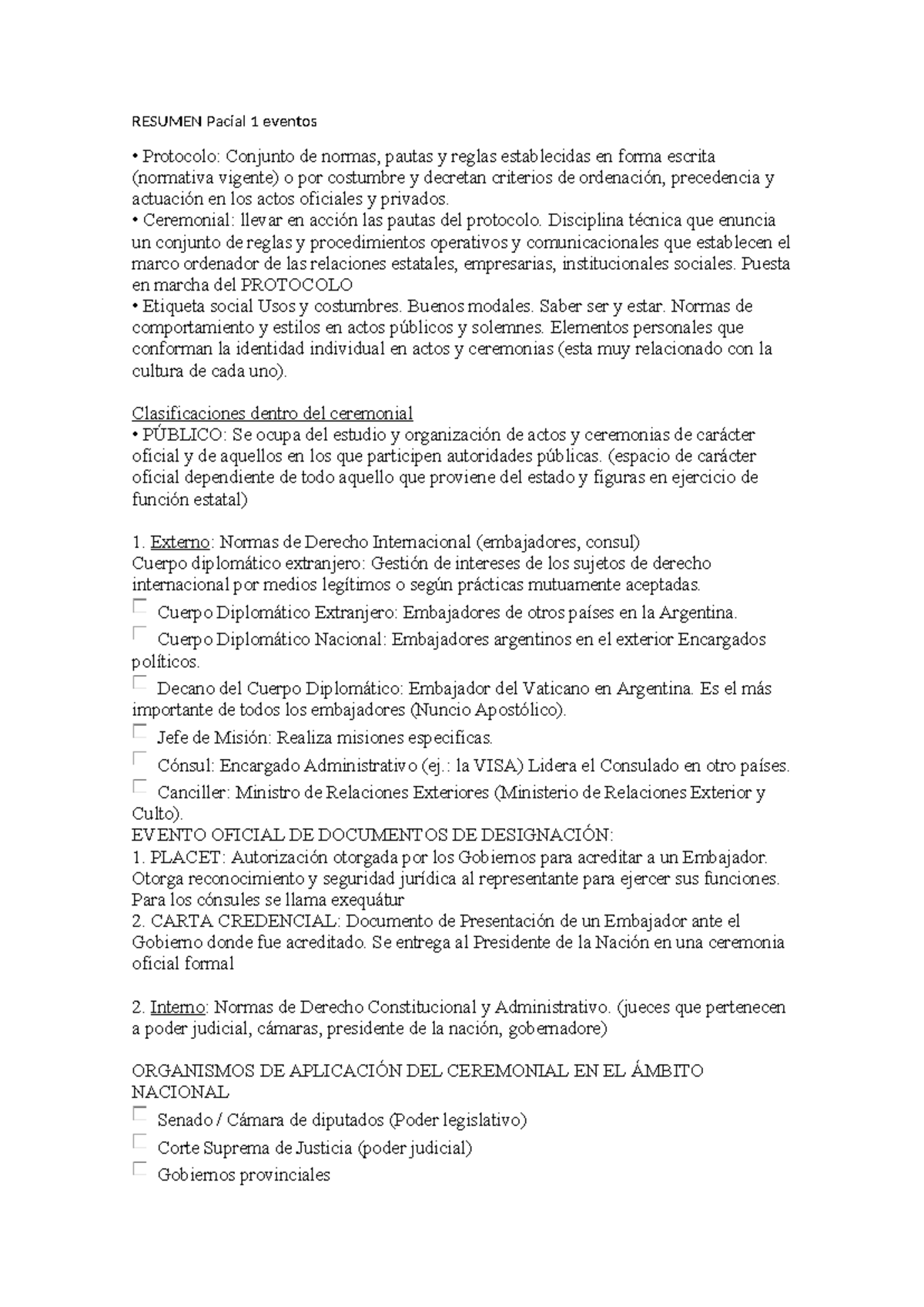 Resumen Parcial 1: Eventos y Protocolo en Ceremonial - Studocu