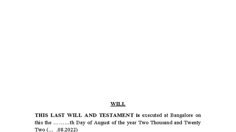 Deed of Will - Draft for Last Will & Testament (2022) - Studocu
