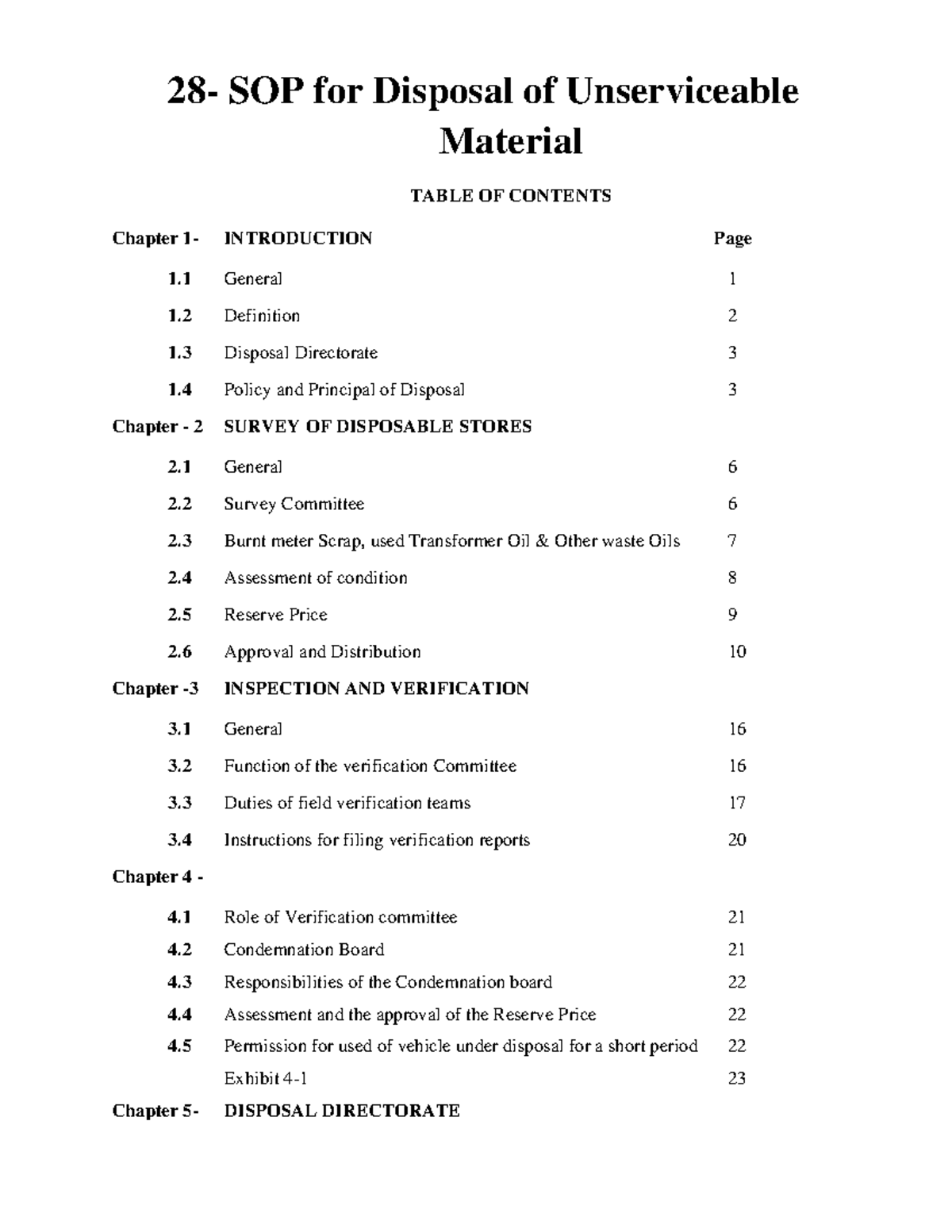 28-SOP for disposal of Unserviceable material - 28 - SOP for Disposal of Unserviceable Material ...