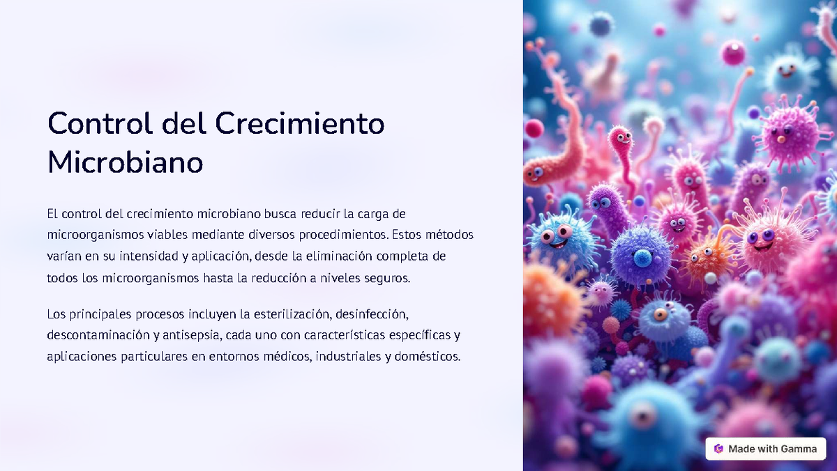 Control del Crecimiento Microbiano: Métodos y Aplicaciones - Studocu