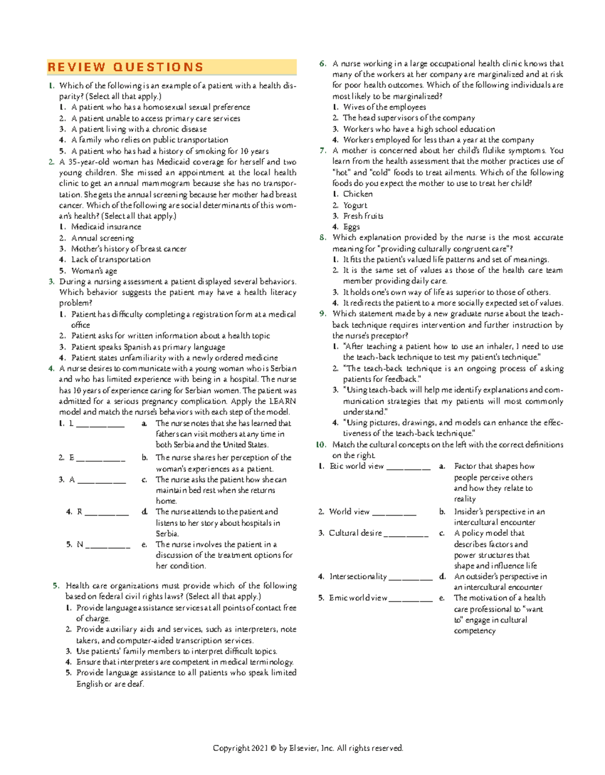 Fundamentals of Nursing Chapter 9 Reading Questions - R E V I E W Q U E ...