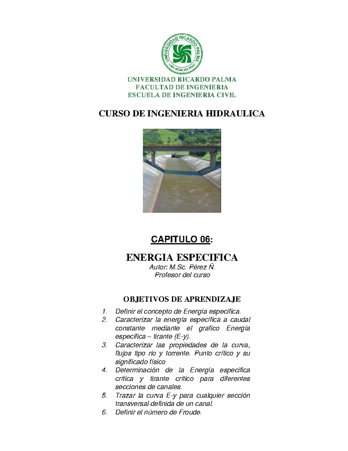 Capítulo 06: Energía Específica en Ingeniería Hidráulica (ING-123 ...