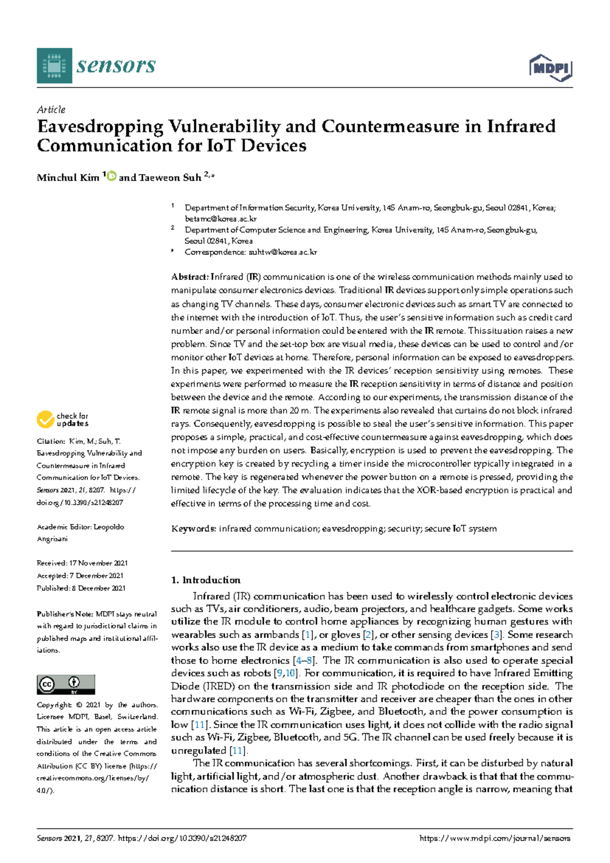 Eavesdropping Vulnerability & Countermeasures in IR Comm for IoT ...