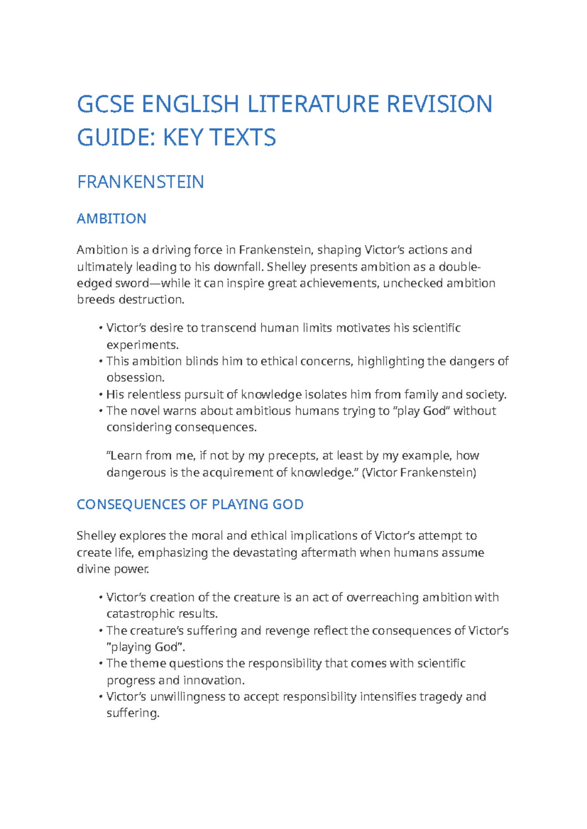 GCSE LIT REVISION GUIDE: AMBITION, GUILT, AND IDENTITY IN KEY TEXTS ...