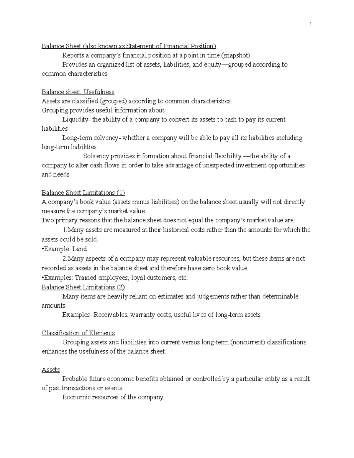 ACC Chapter 3 Notes: Understanding Balance Sheets and Financial Ratios ...