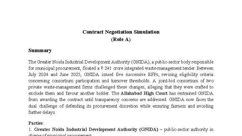 Task 5 - Negotiation Simulation: GNIDA Contract Dispute Summary - Studocu