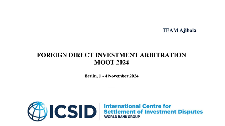 TEAM Ajibola FDI Arbitration Moot 2024: Memorial for Claimant - Studocu