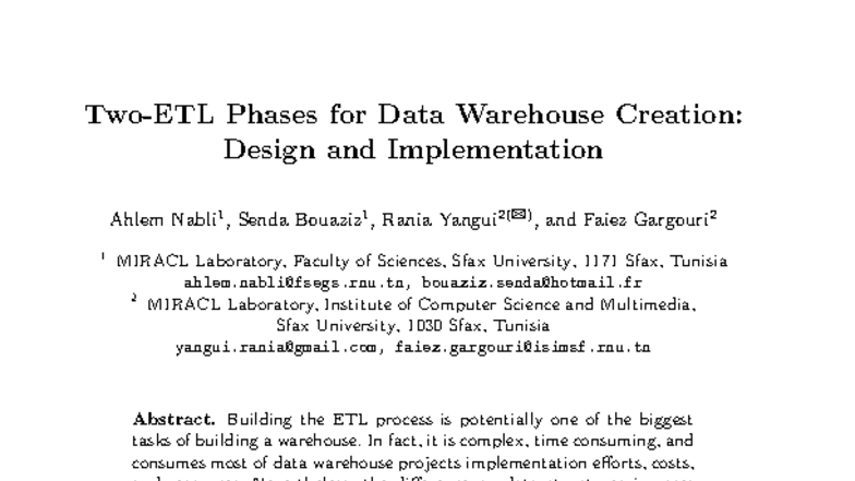 Two ETL Phases for Data Warehouse Creation: Design & Implementation ...