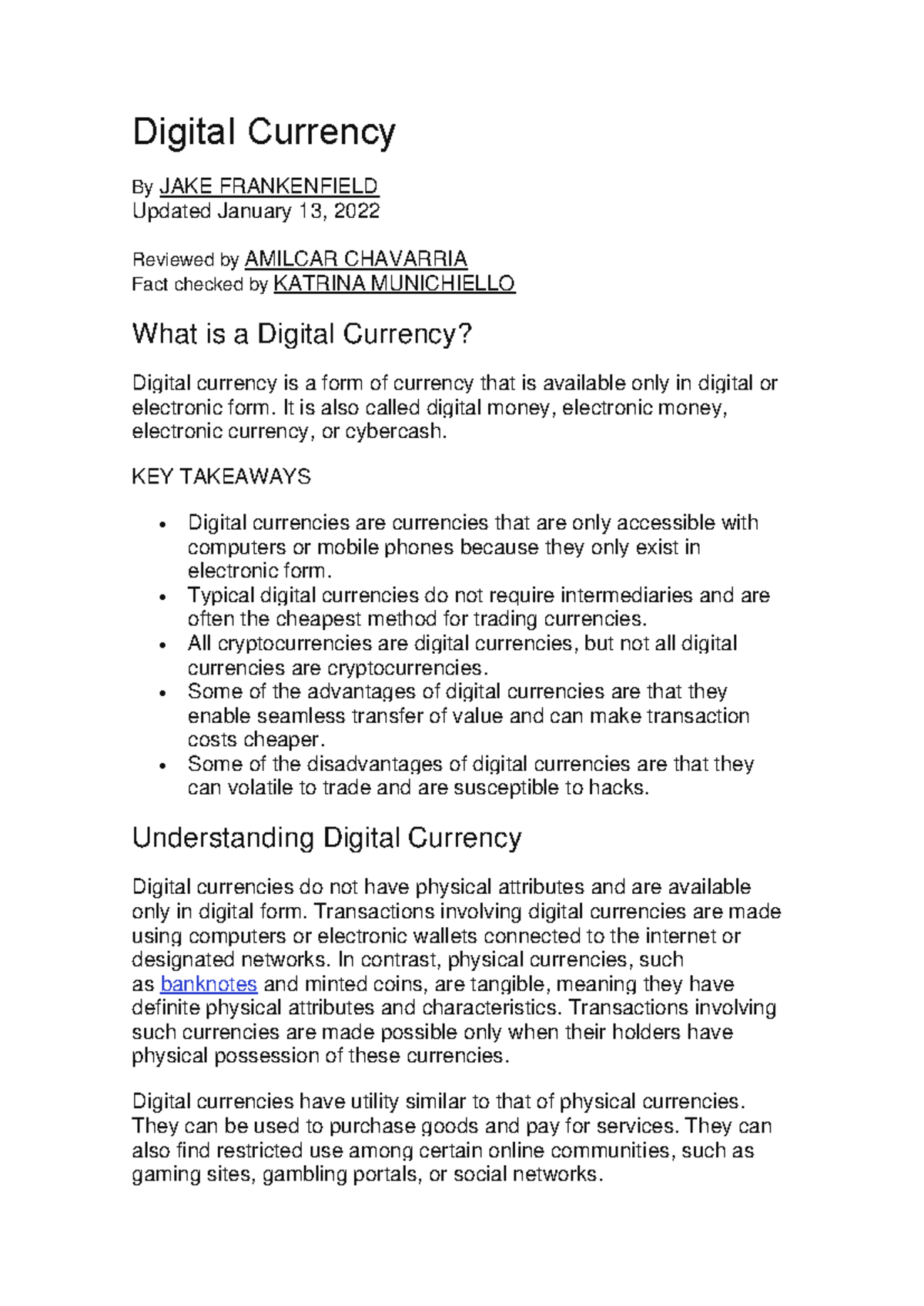 Digital Currency Overview: Types, Advantages, and Disadvantages - Studocu