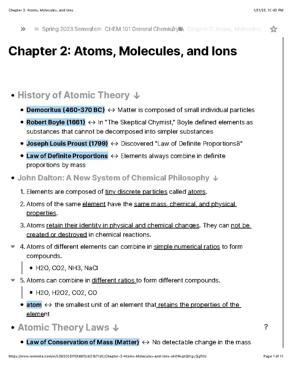 Chapter 2: Atoms, Molecules, and Ions - Spring 2023 Semester CHEM 101 ...