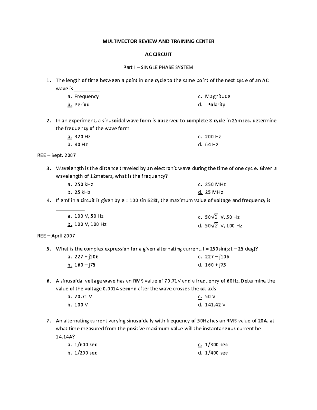REE - AC Circuit Review & Training Center Notes - Studocu