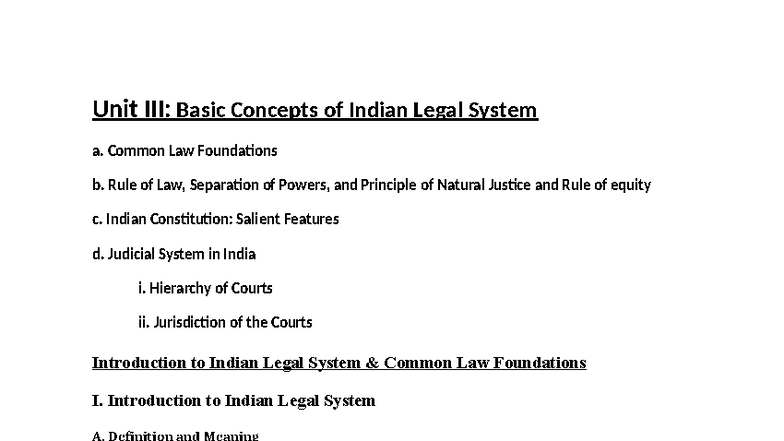 Unit 3: Key Concepts in Indian Legal System - LM BA LLB 1st Sem - Studocu