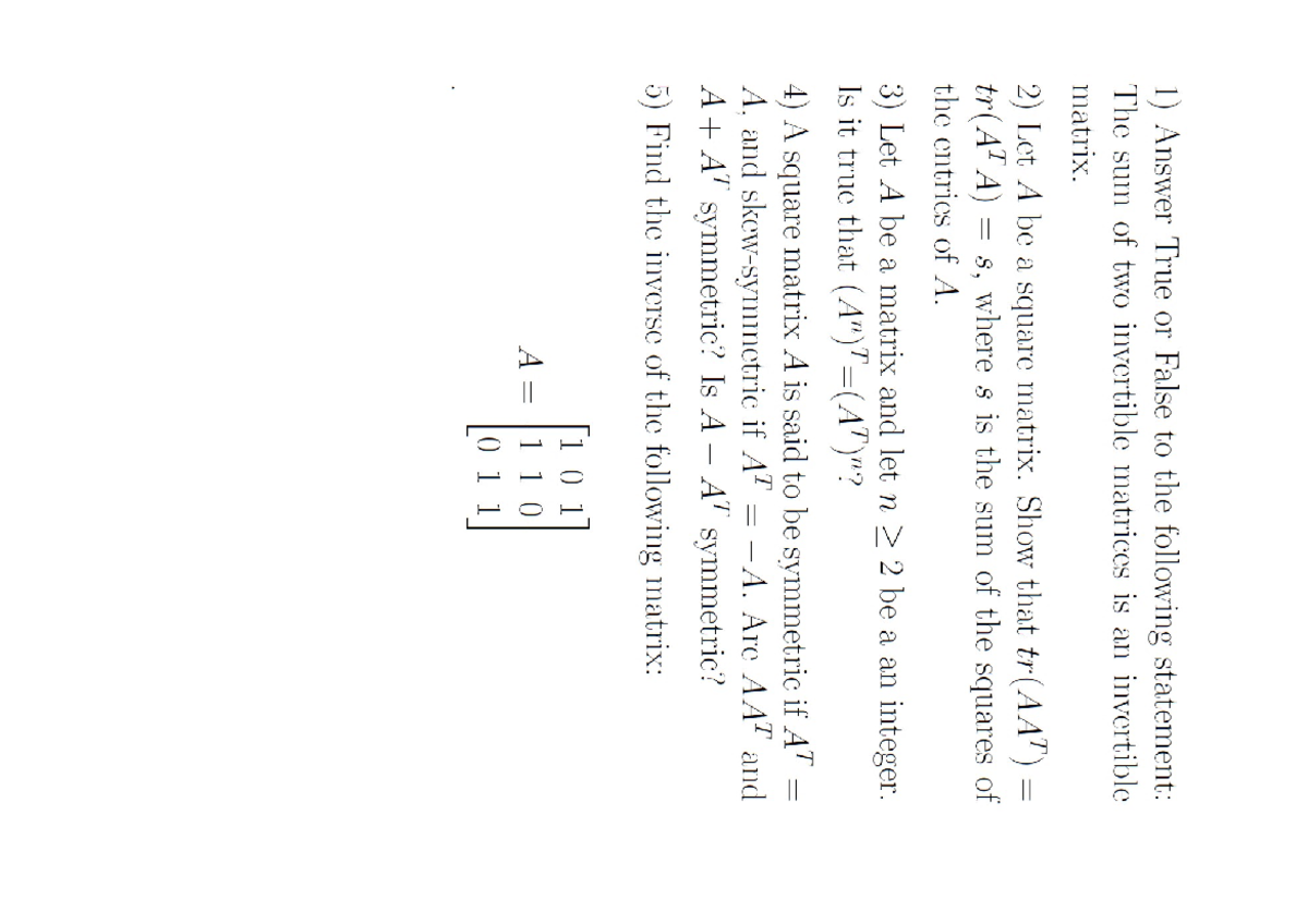 Tutorial 4 - MAT02A2 - 1) Answer True or False to the following statement: The sum of two ...