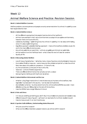 Animal Welfare Module Notes - Animal Welfare Revision Notes ...