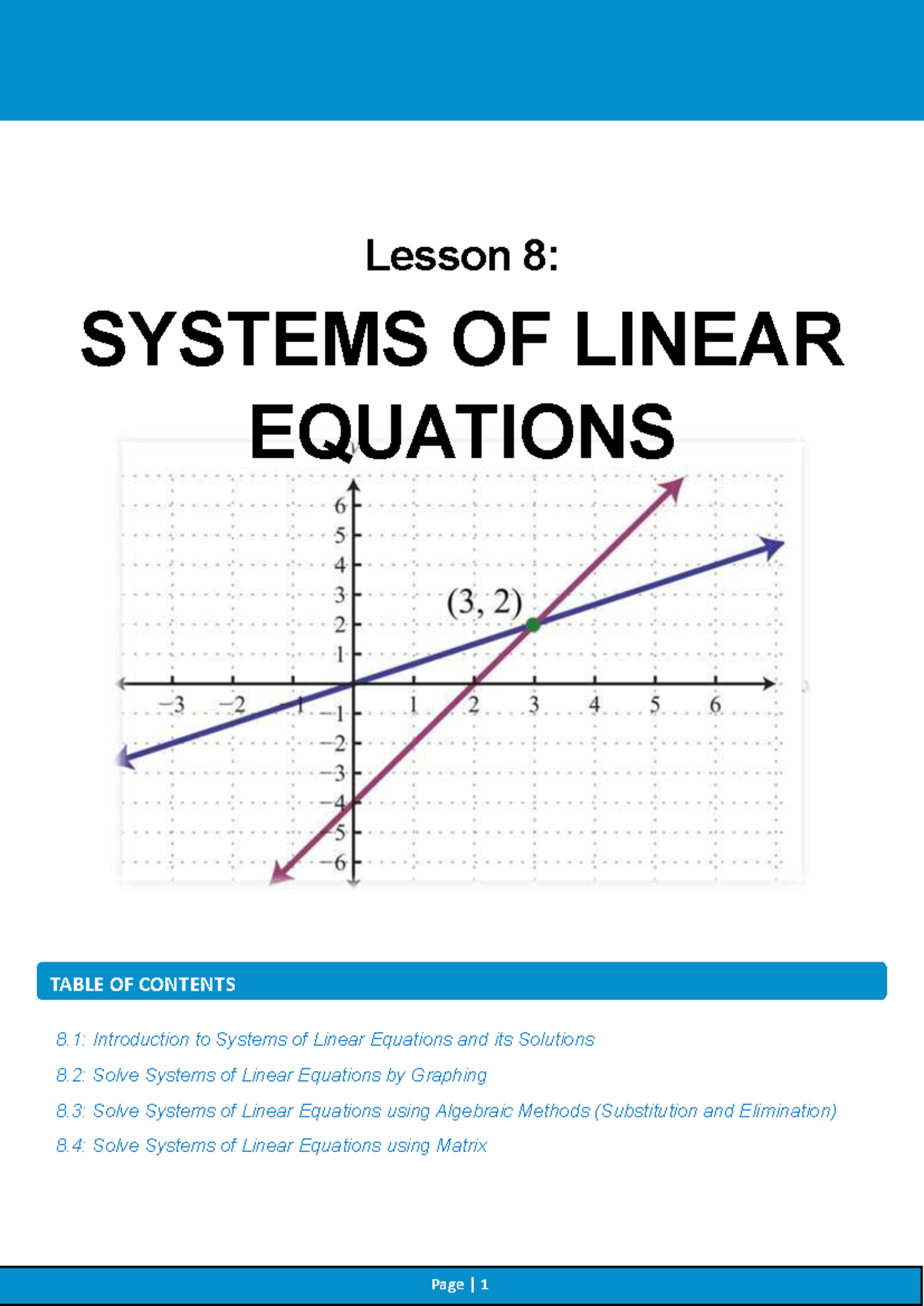 Lesson 8: Systems of Linear Equations Overview and Methods - Studocu