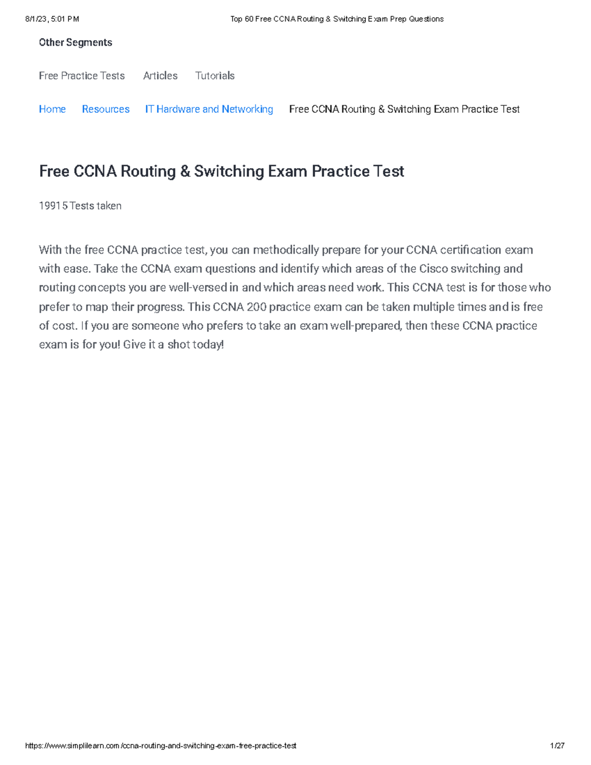 Free CCNA Routing & Switching Exam Prep Questions 1 - Home Resources IT ...