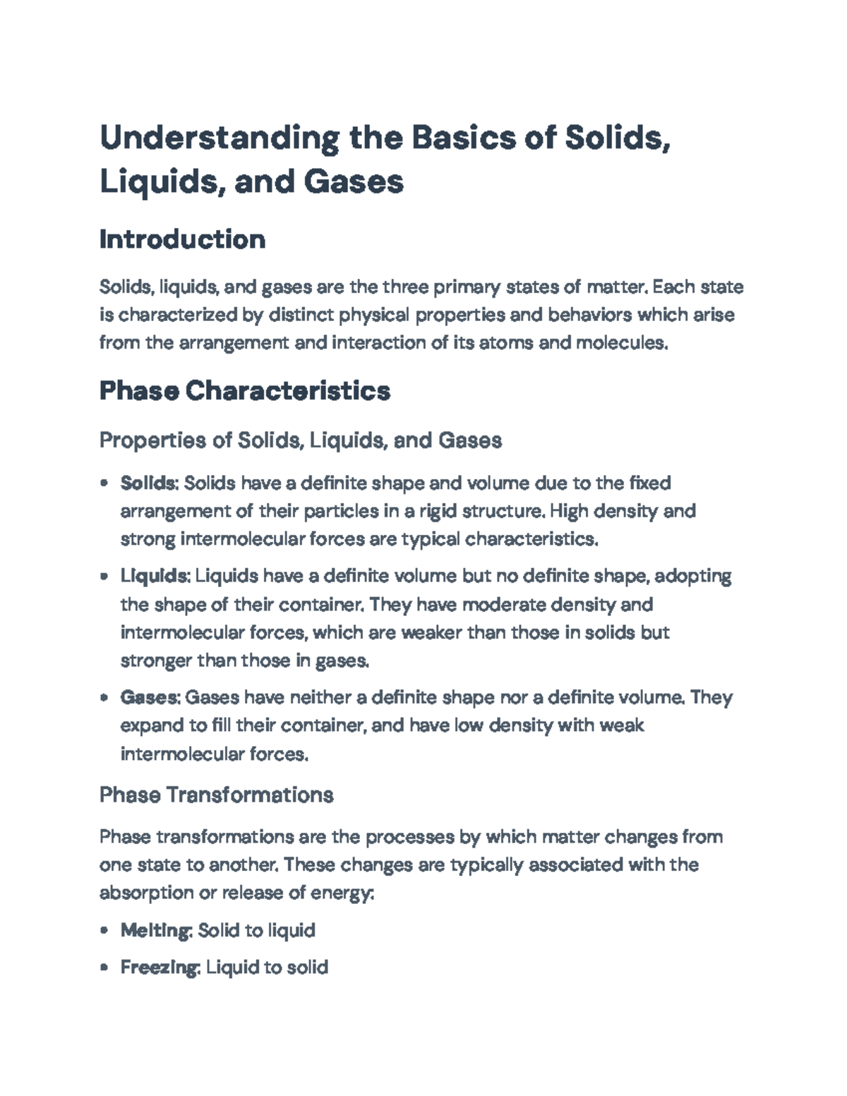 Understanding States of Matter and Their Phase Changes - Chem 101 ...