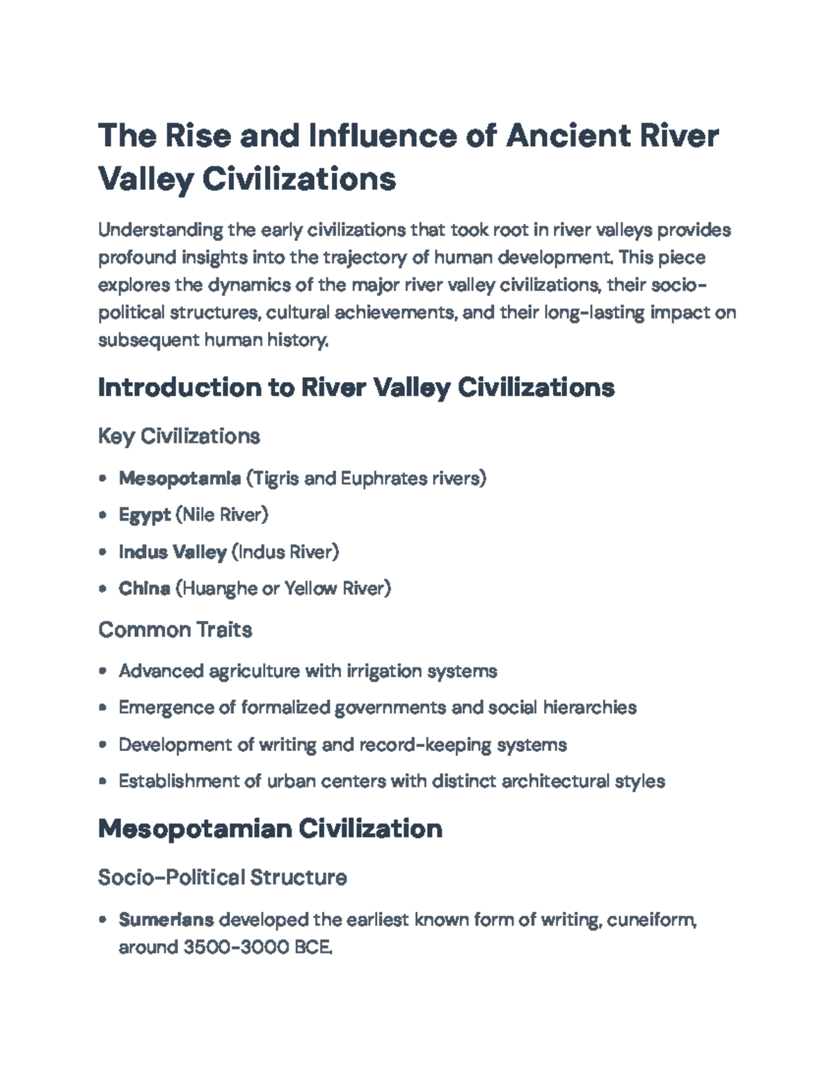 The Rise and Influence of Ancient River Valley Civilizations - The Rise ...