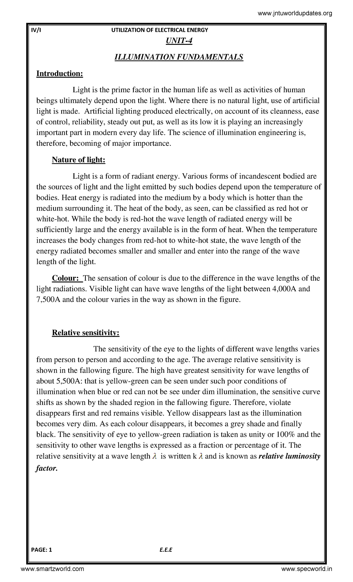 UEE IV/I - Notes on Illumination Fundamentals and Light Sensitivity ...