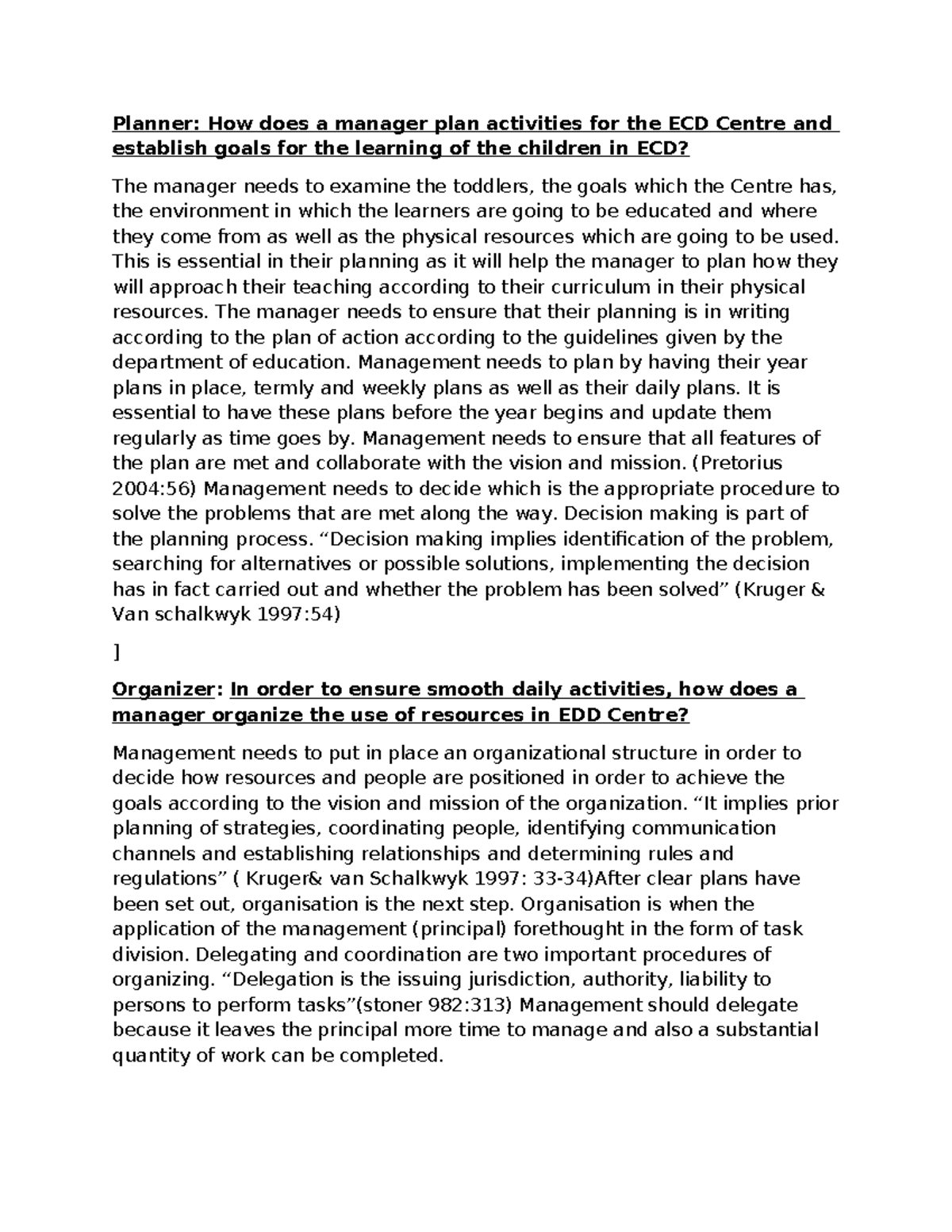 Planning and Organizing Activities in ECD Centre: A Manager's Guide ...