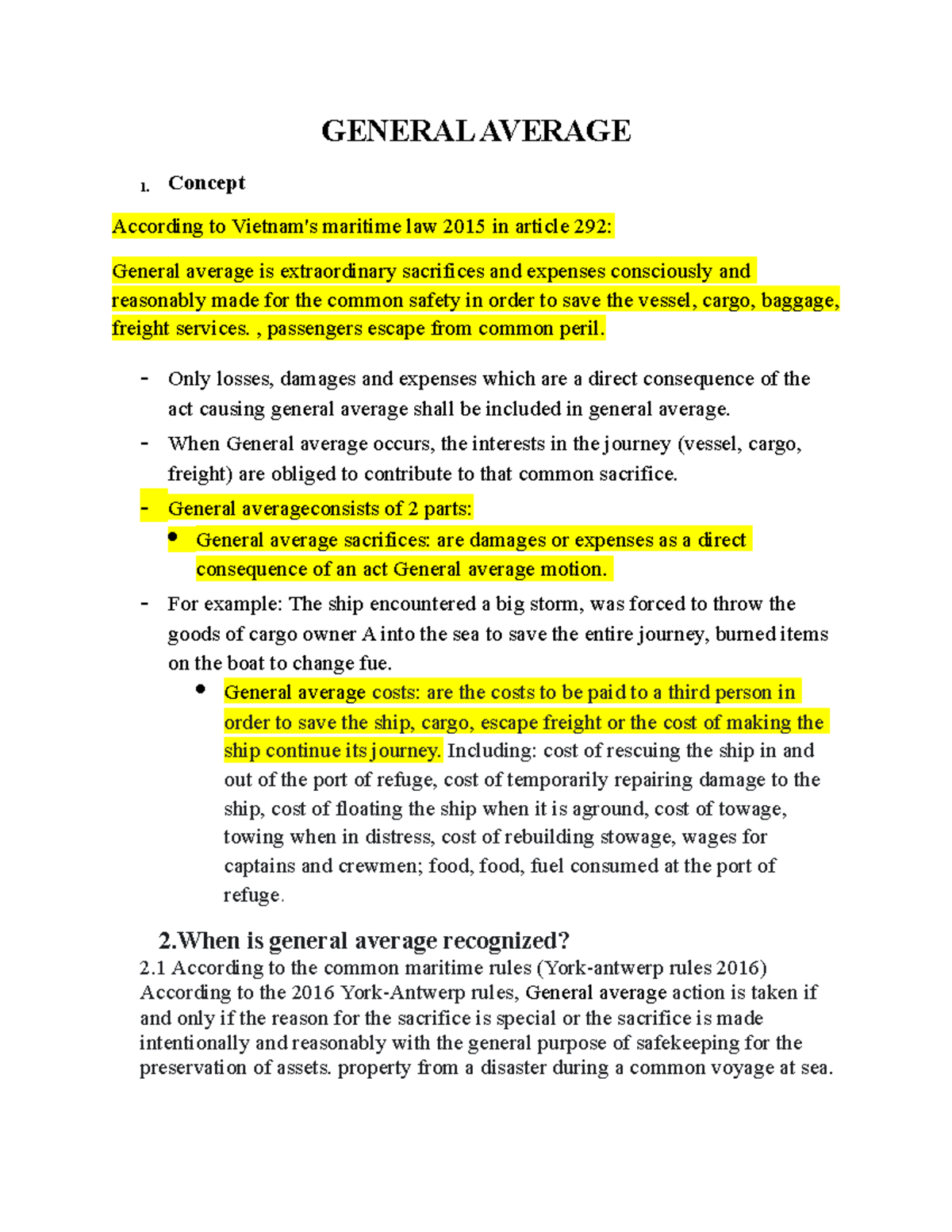 General Average Concepts and Applications in Maritime Law (MAR 2015 ...