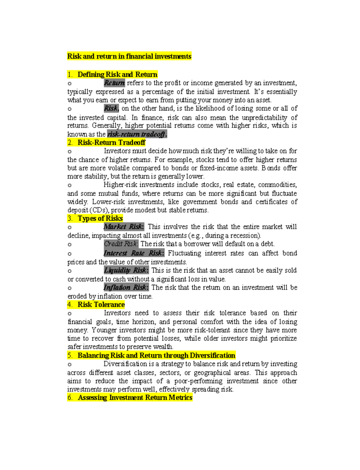 RISK AND RETURN ANALYSIS - FINANCIAL MANAGEMENT (FIN 301) - Studocu