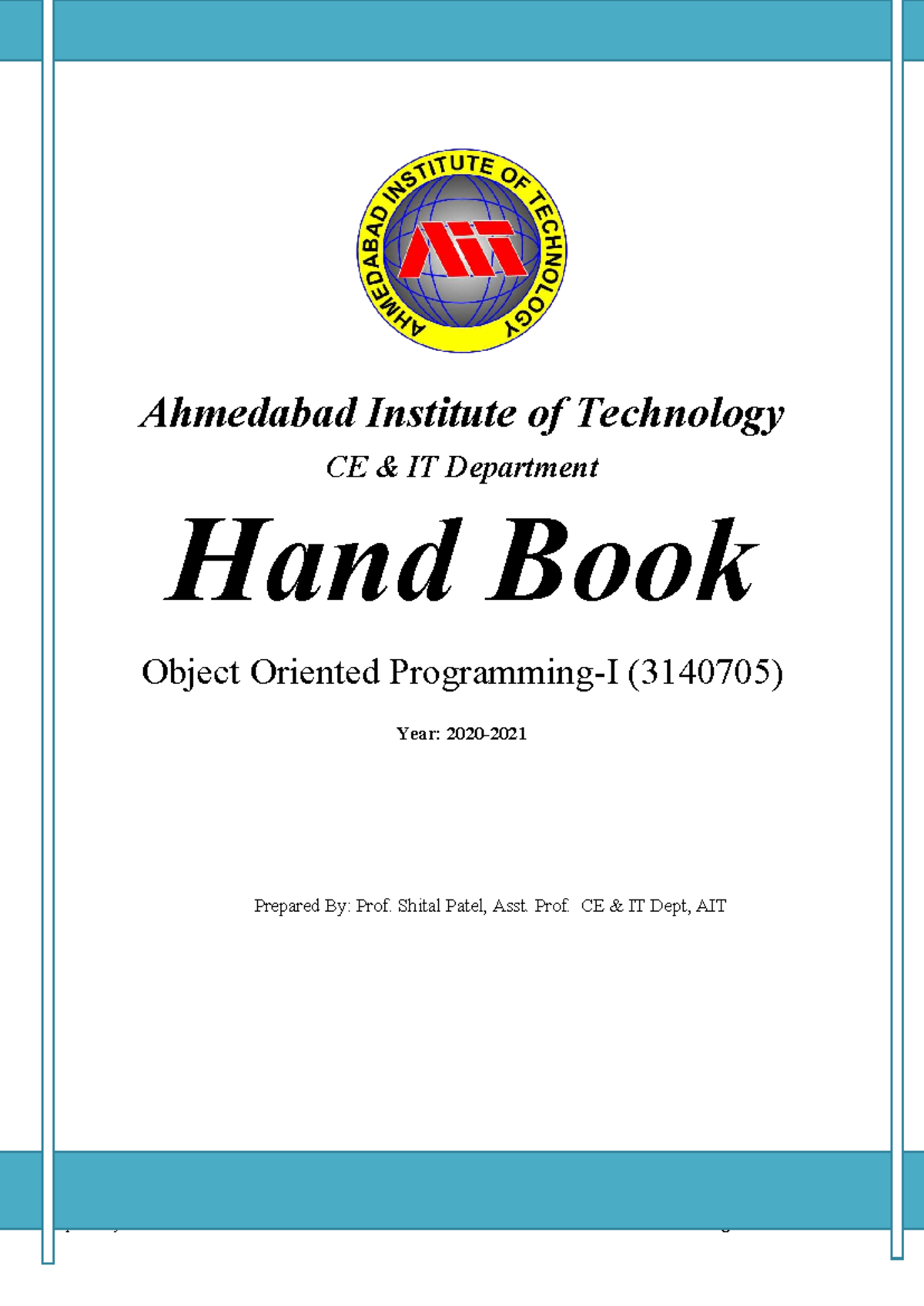 Handbook for OOP I (3140705) - Java Programming Essentials - Studocu