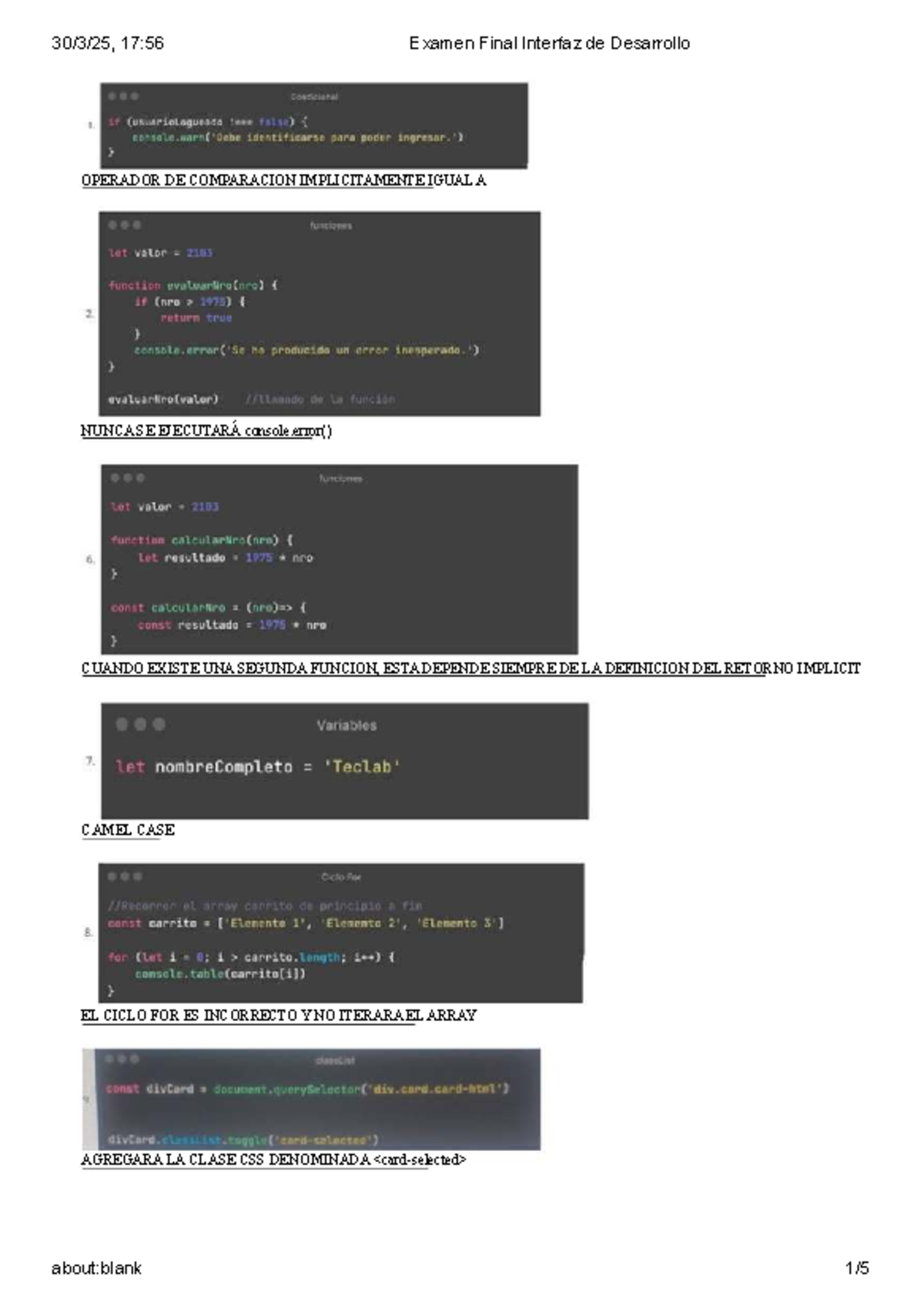 Examen Final Interfaz de Desarrollo 2: Comparación y Funciones en JS - Studocu