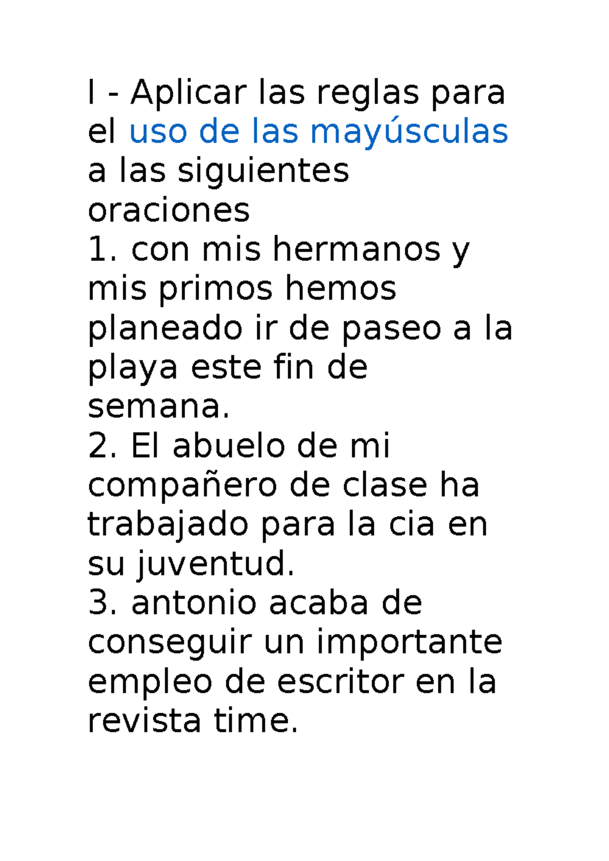 Aplicación de Reglas de Mayúsculas en Español 111 - Ejercicios y ...