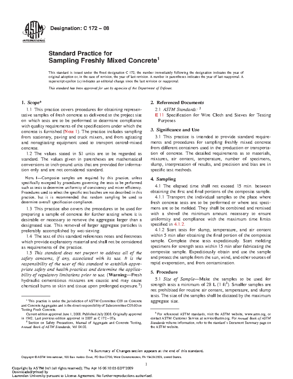 ASTM C172 - Standard Practice for Sampling Freshly Mixed Concrete - Studocu