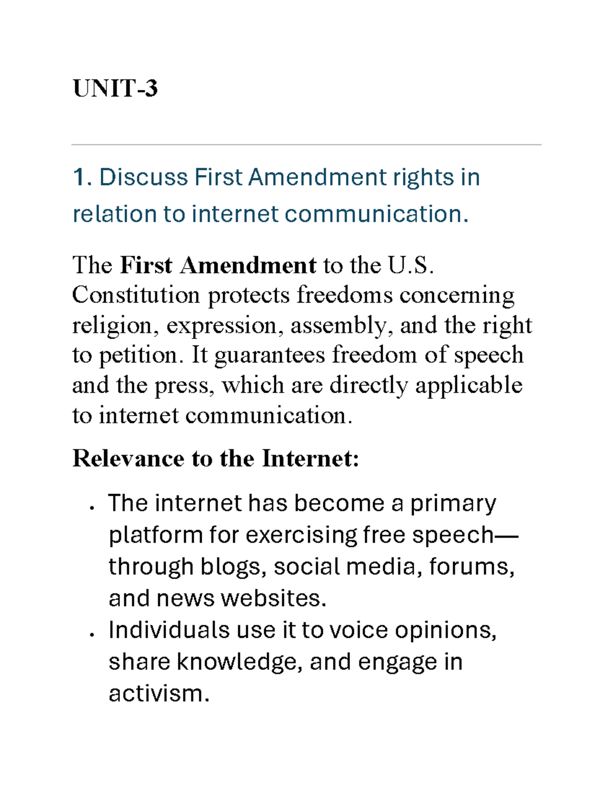 PE Unit-3: First Amendment Rights & Privacy Issues in Digital ...