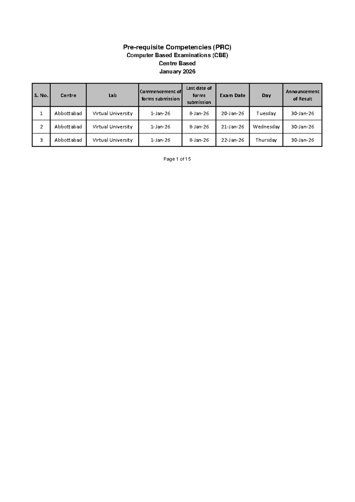PRC CBE Exam Schedule - January 2026 - Studocu