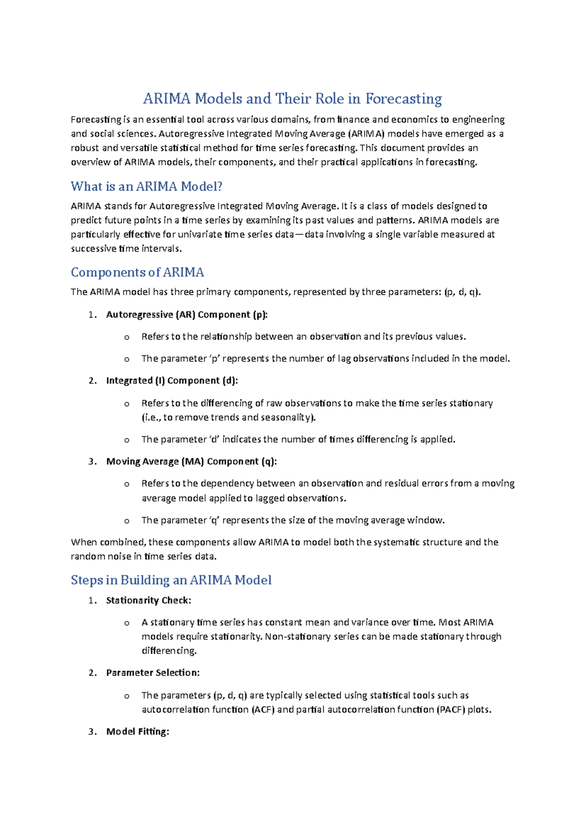 Arima Models and Their Role in Forecasting - ARIMA Models and Their ...