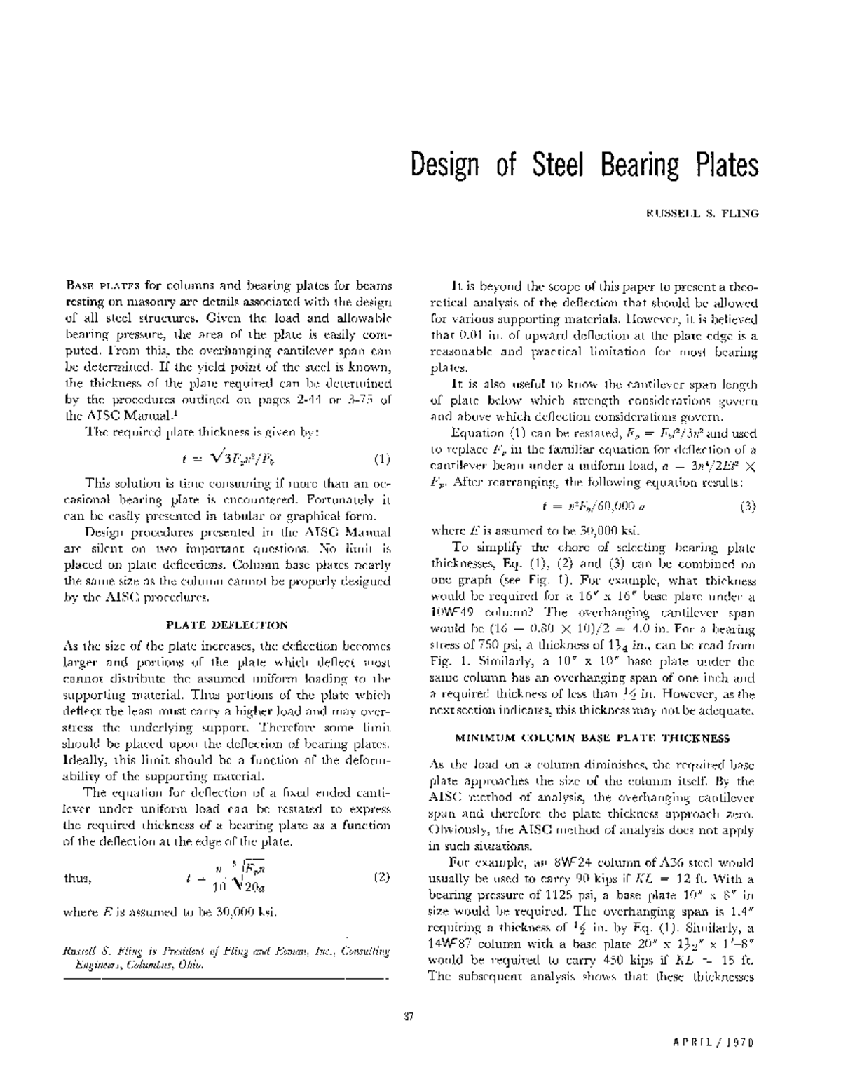 Design of Steel Bearing Plates: AISC Guidelines and Deflection Limits ...