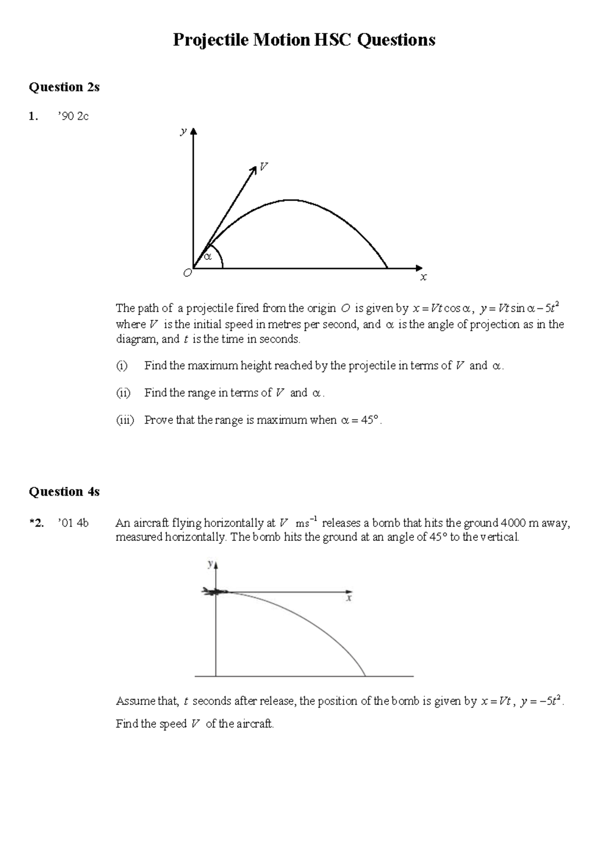 Projectile Motion HSC Questions: Analysis and Solutions - Studocu