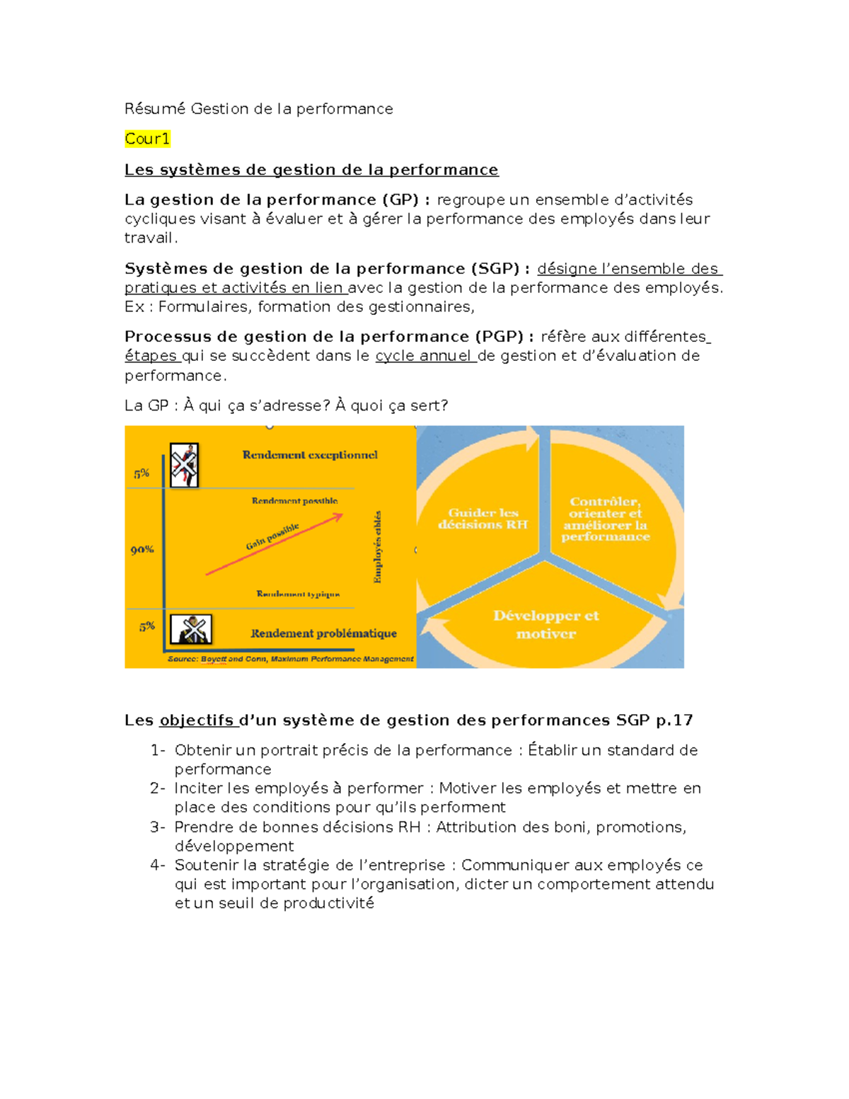Résumé Gestion de la performance cours 1 et 2 - Résumé Gestion de la ...